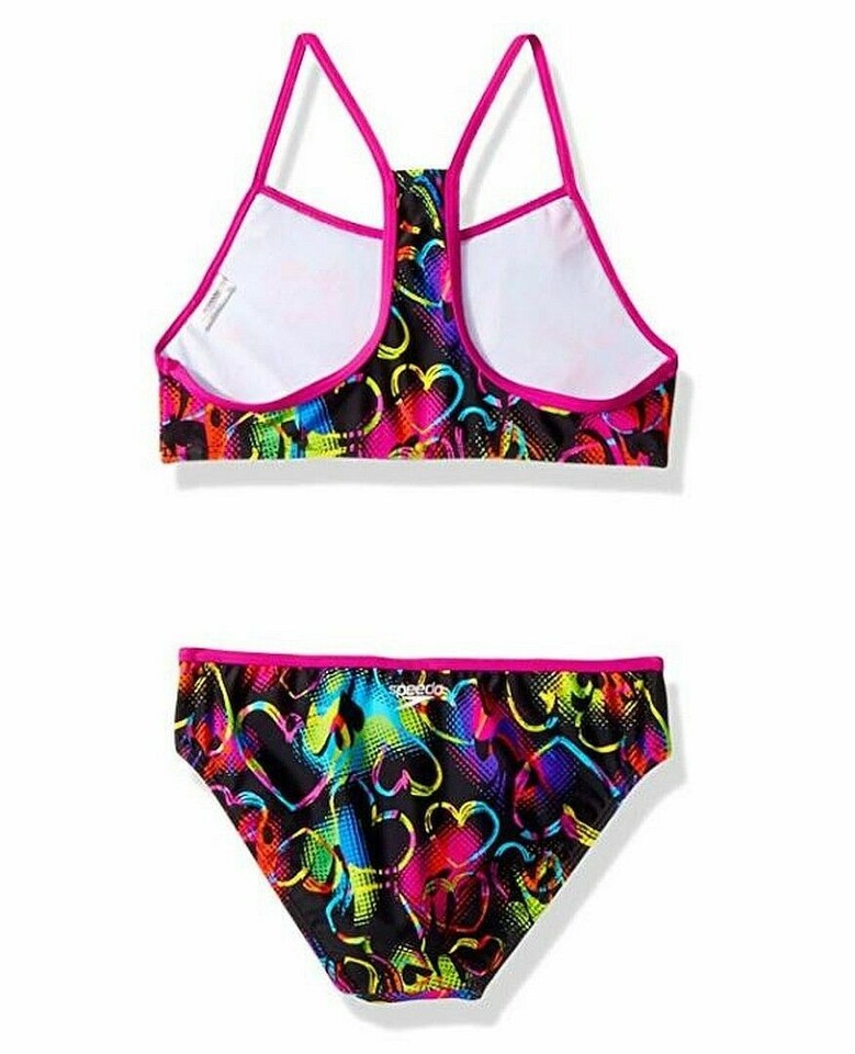 NEW GIRLS 5 SPEEDO 2 PIECE SPLICE BACK BIKINI SET SWIMSUIT SUIT BLACK ...