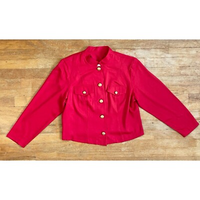 Vintage Cropped Red Jacket Womens Size Large 1990s Twill Military Style ...