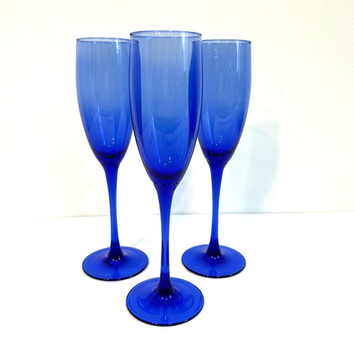 Lot of 3 Luminar France Cobalt Blue Champagne Flute Glasses Stemware | eBay