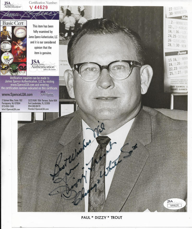 PAUL "DIZZY" TROUT WHITE SOX DECEASED 1972 SIGNED AUTO 8X10 PHOTO JSA ...