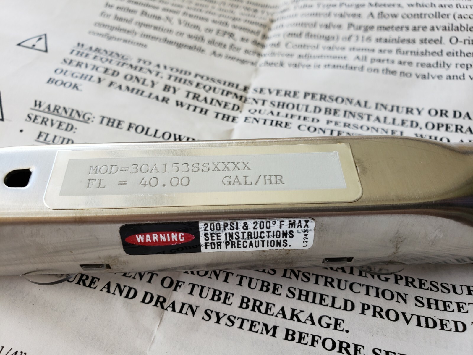 Varea Meter 30A153SSXXXX Glass Tube Non-Armoured Purge Meter New Spec ...