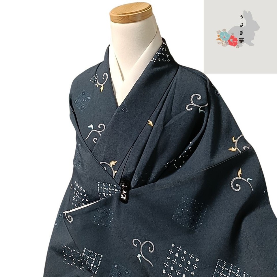 [Usagi Tei] U21 Fine pattern washable kimono Western style modern navy ...