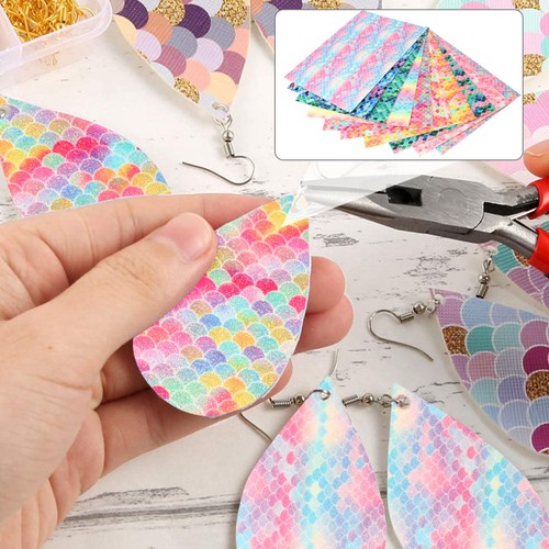 10 Pcs Colorful Gradient Mermaid Fish Scale Pattern Pu Fabric Sheet ...