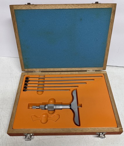 Fowler Depth Micrometer Set 0-6" in Wood box 52-225-015 (Missing Wrench ...