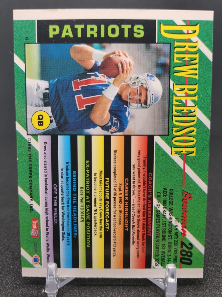 1993 Topps Football Bowman Drew 280 Bledsoe New England Patriots | eBay