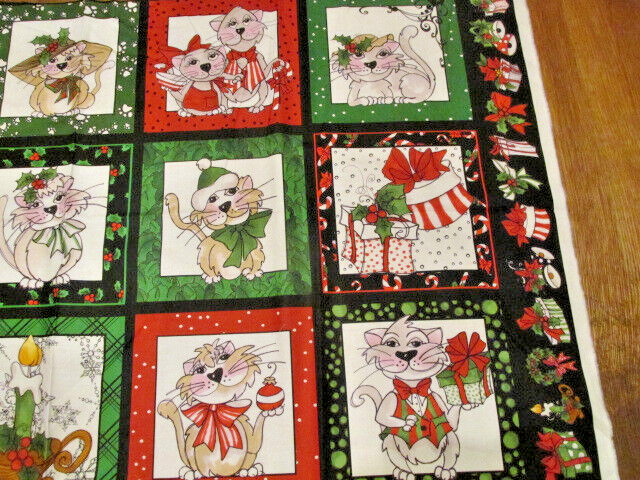 Fabric panel / frames - Kitty Kitty Christmas - Comical Cats - Loralie ...