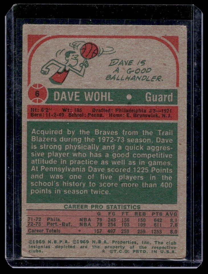 1973-74 Topps Dave Wohl #6 | eBay