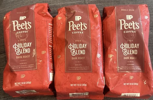 3 Peet's coffee Holiday Blend Dark Roast Whole Bean 10 Oz Exp 6/25 | eBay