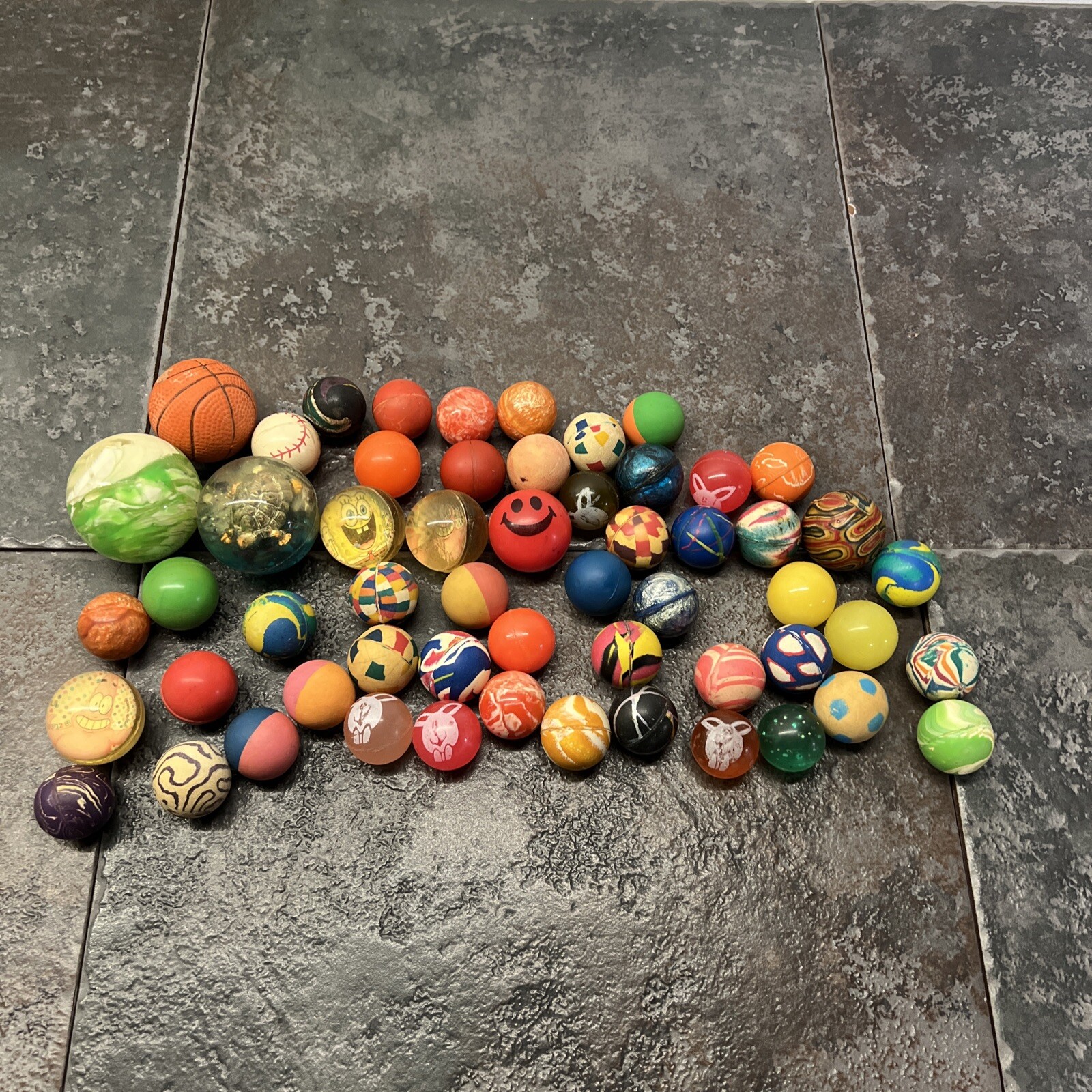 Super Balls Bouncy Rubber Ball Lot Of 56 Various Colors & Sizes Swirl ...