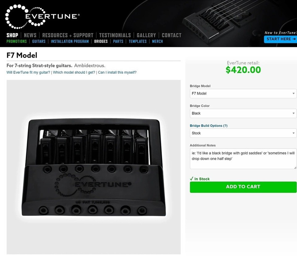 Evertune F Model 7 String Guitar Bridge Black | DHL Express Included ...