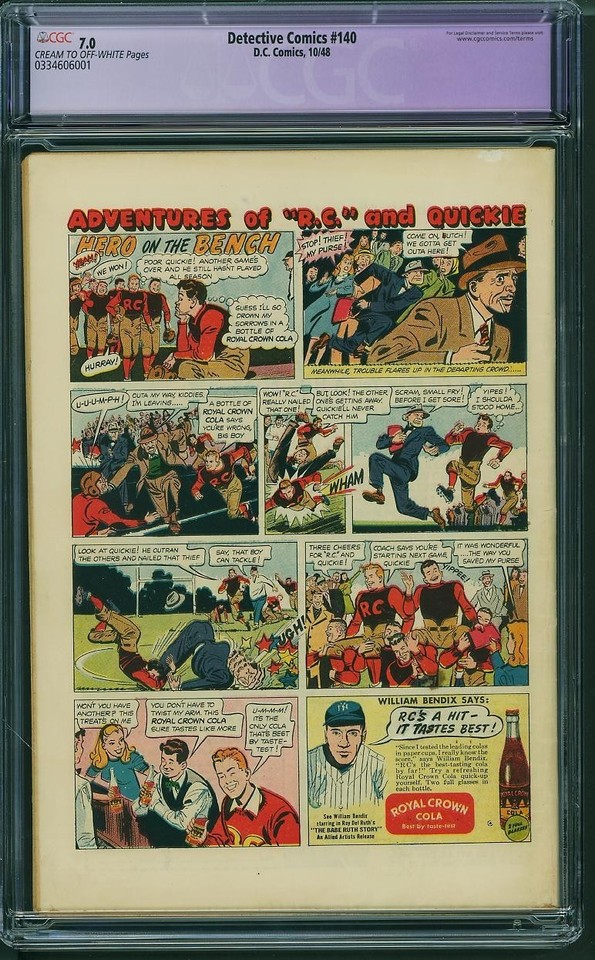1948 D.C. Detective Comics 140 Batman CGC 7.0 1st Appearance of the ...