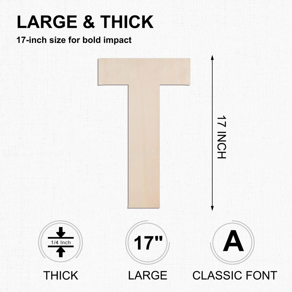 17 Inch Large Wooden Letter T 1/4 in Thick Big Wood Letter for Crafts ...