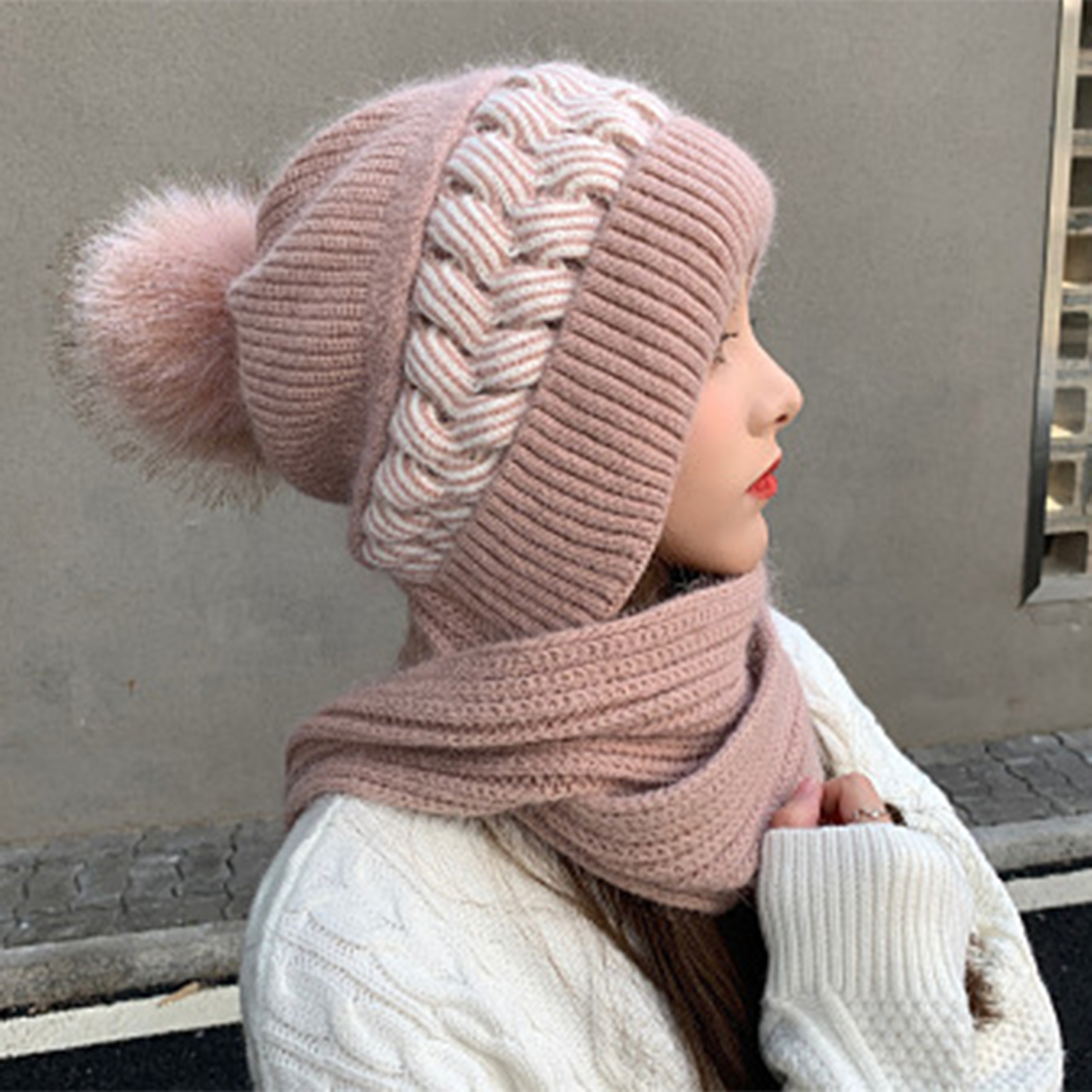 Cold Weather Cozy Hat Ladies Winter Scarf Set with Plush Ball Decor ...