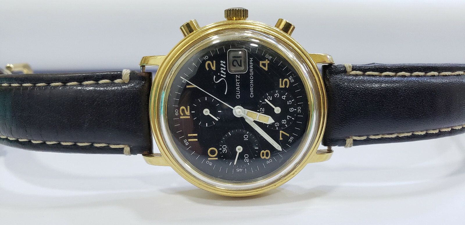RARE VINTAGE SINN CHRONOGRAPH QUARTZ MENS 37MM GOLD P… - Gem