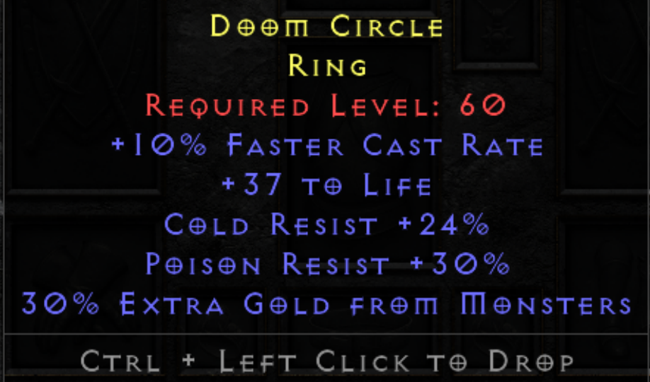 D2r Rare ring fcr ring 10fcr 37life 24cr 30pr 30eg gold find ring--non ...