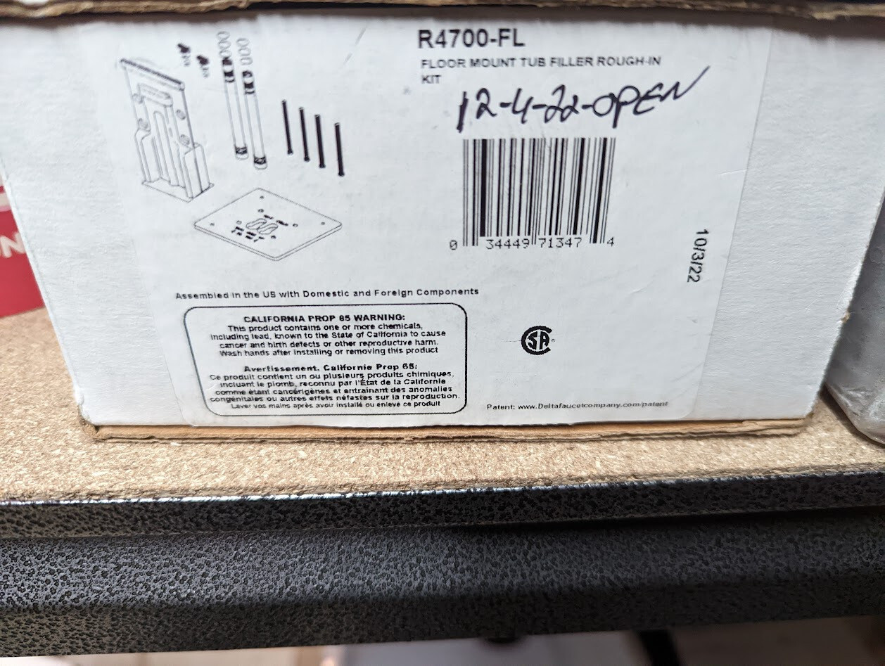 DELTA R4700-FL 1-Handle/Post Floor-Mount Roman Tub Faucet Rough-In Kit ...