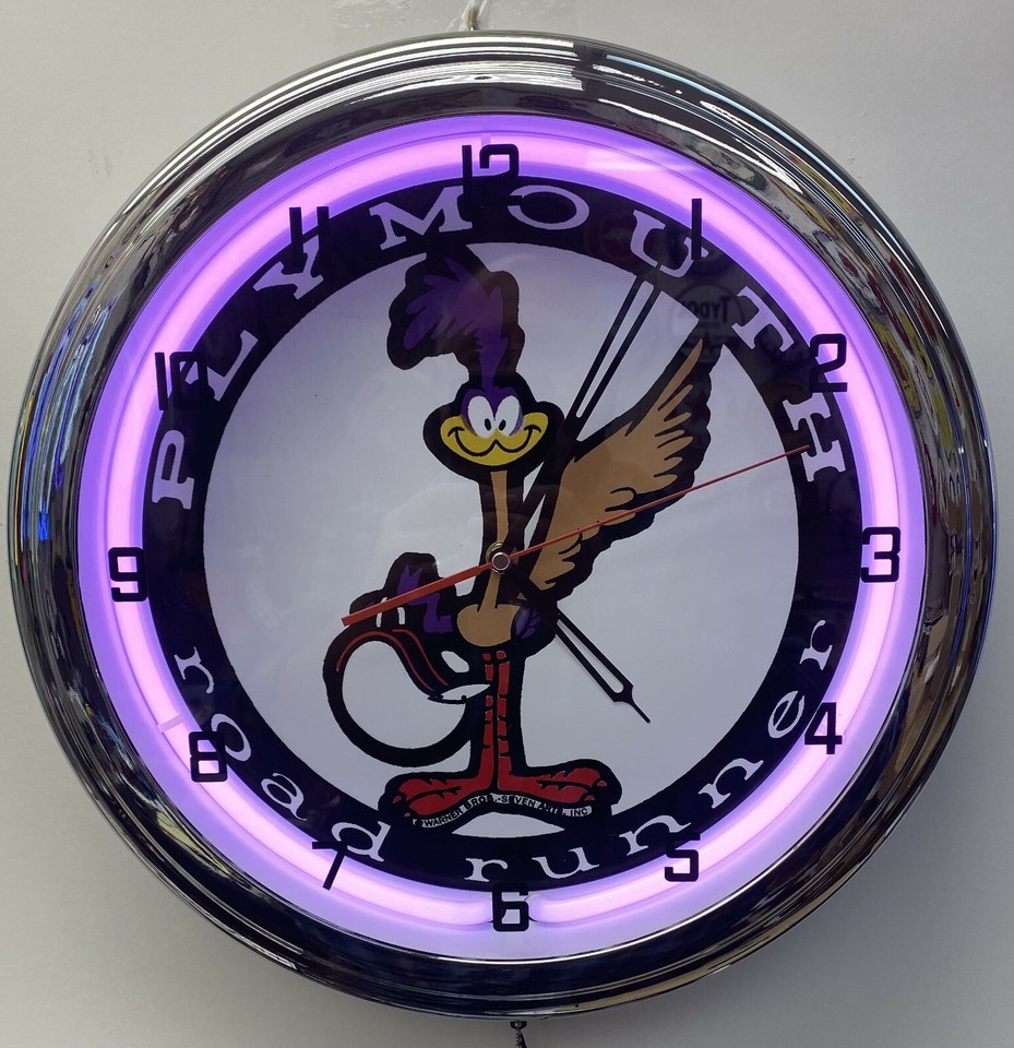 16" Plymouth Road Runner Sign Purple Neon Clock Mopar Roadrunner | eBay