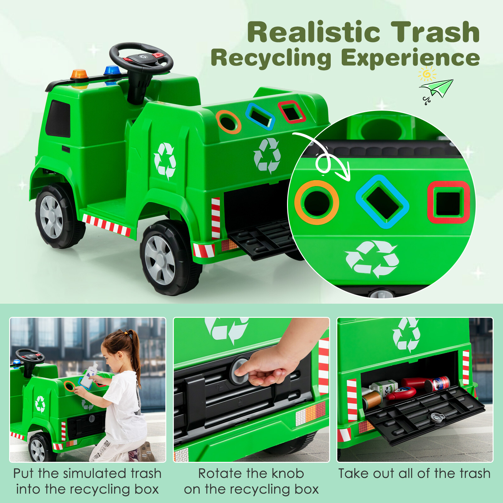 12V Electric Ride On Toy Remote Recycling Garbage Truck w/ Recycling ...