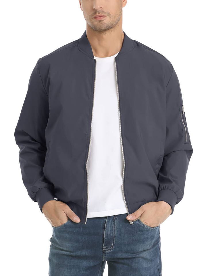 Men's Casual Baseball Jacket Spring Fall Lightweight Bomber Coat Pilot ...