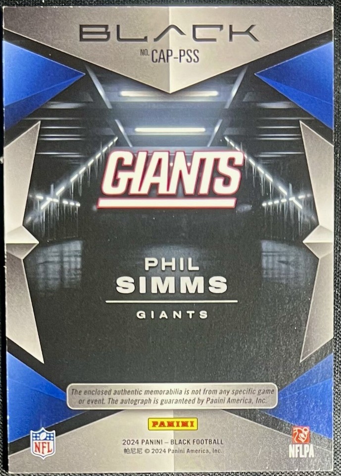 2024 Panini Black Capstones Phil Simms On card Auto/Quad Patch SSP /25 ...