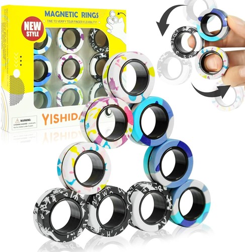 9Pcs Magnetic Rings Fidget Toys Pack, Magnets Finger Rings for ADHD ...