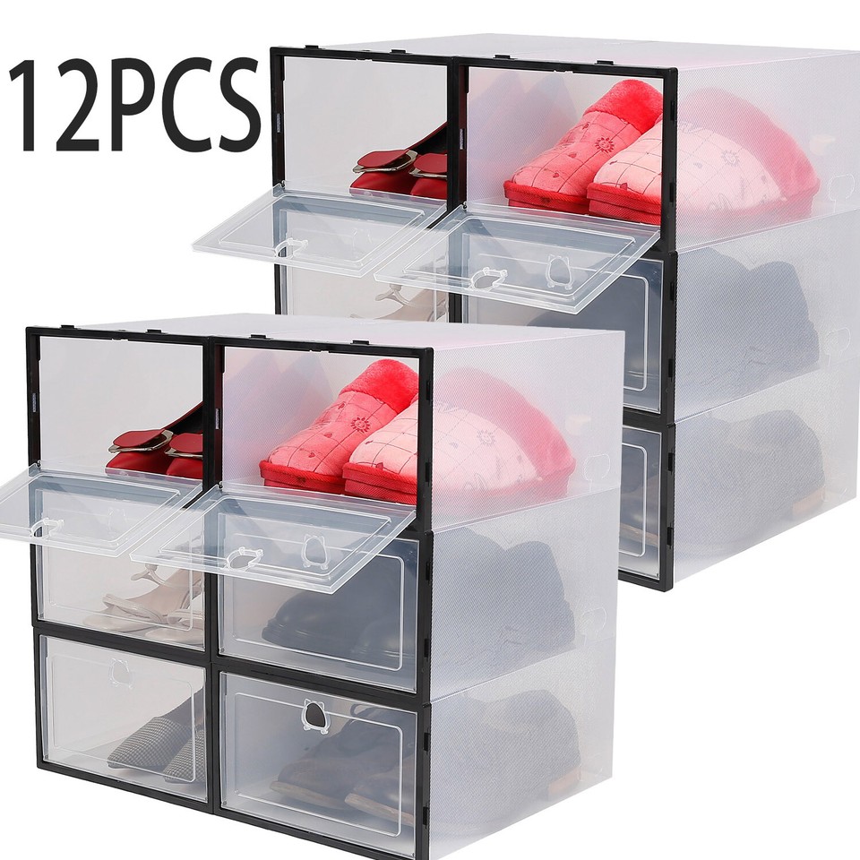 12/18 Foldable Shoe Storage Box Clear Plastic Stackable Sneaker Closet ...
