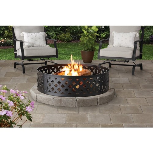 36" Round Metal and Steel Fire Ring Black Stay Warm Spark Screen ...