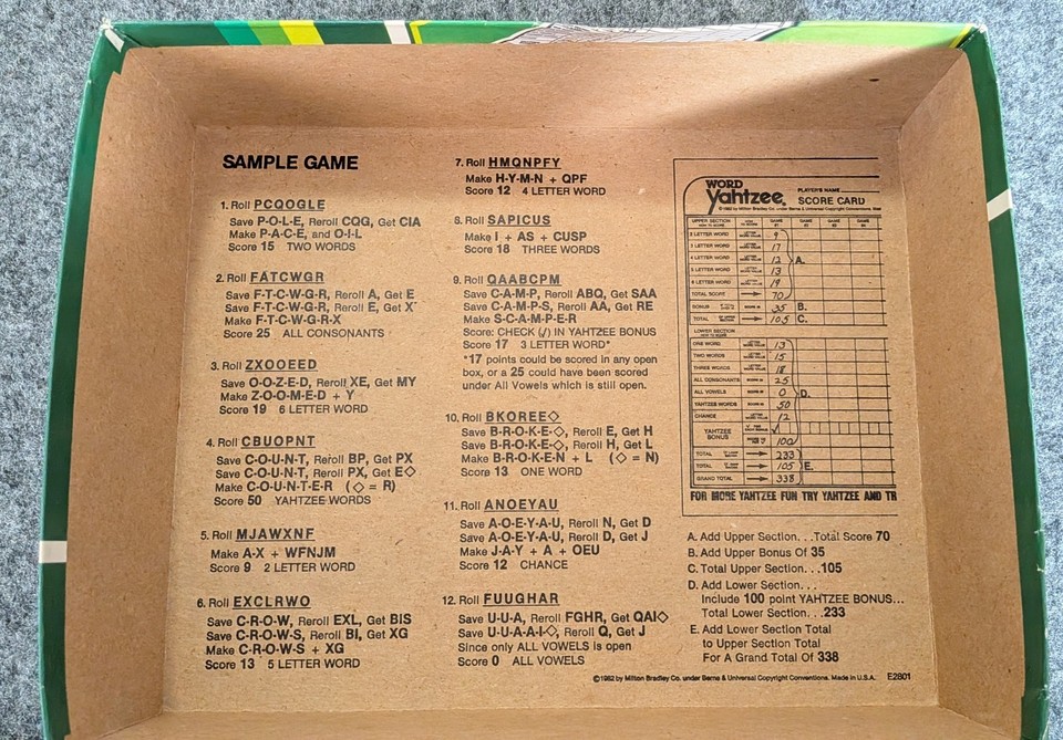 1982 Word Yahtzee Game by Milton Bradley | eBay