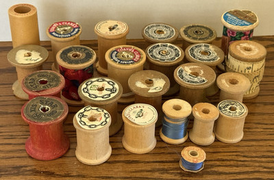 Lot of 23 Vintage Empty Wooden Sewing Thread Spools Coats & Clark's ...