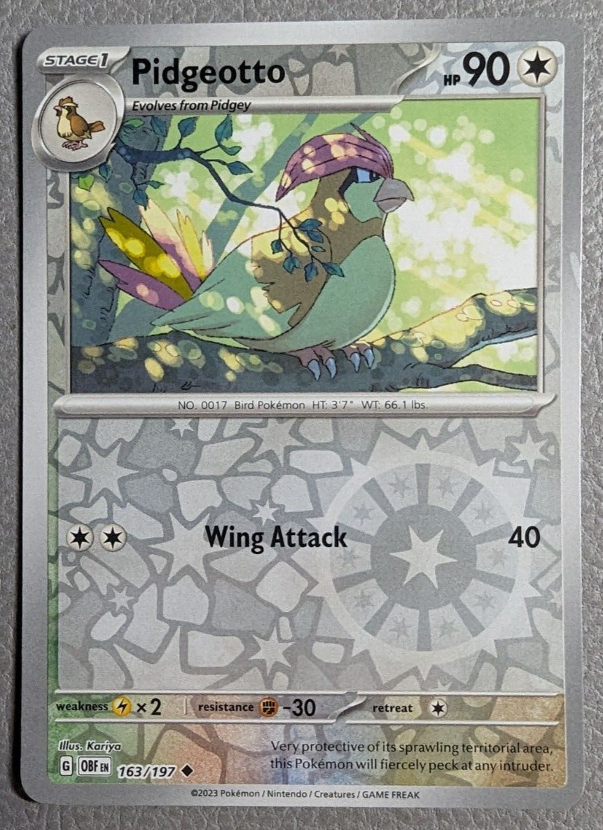 Pidgeotto Reverse Holo NM OBF 163/197 Obsidian Flames Pokemon Card | eBay