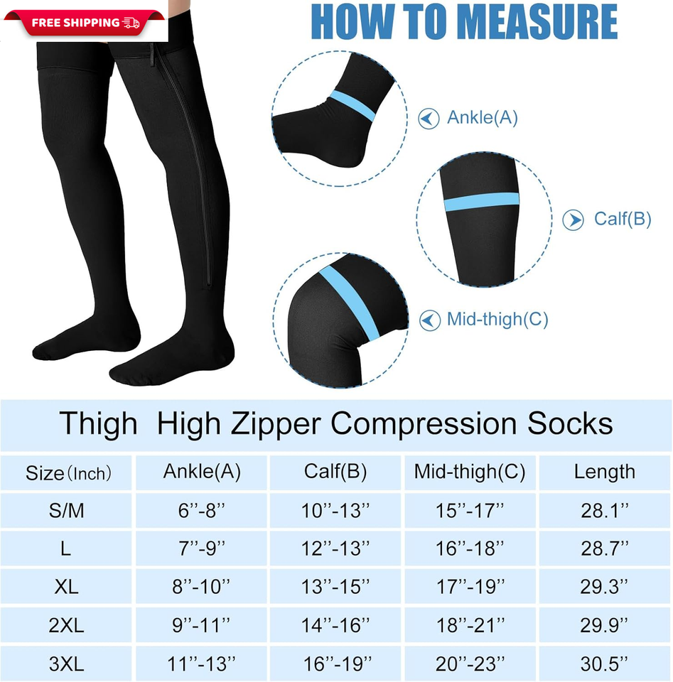Thigh High Zipper Compression Socks 20-30 Mmhg Zipper Compression ...