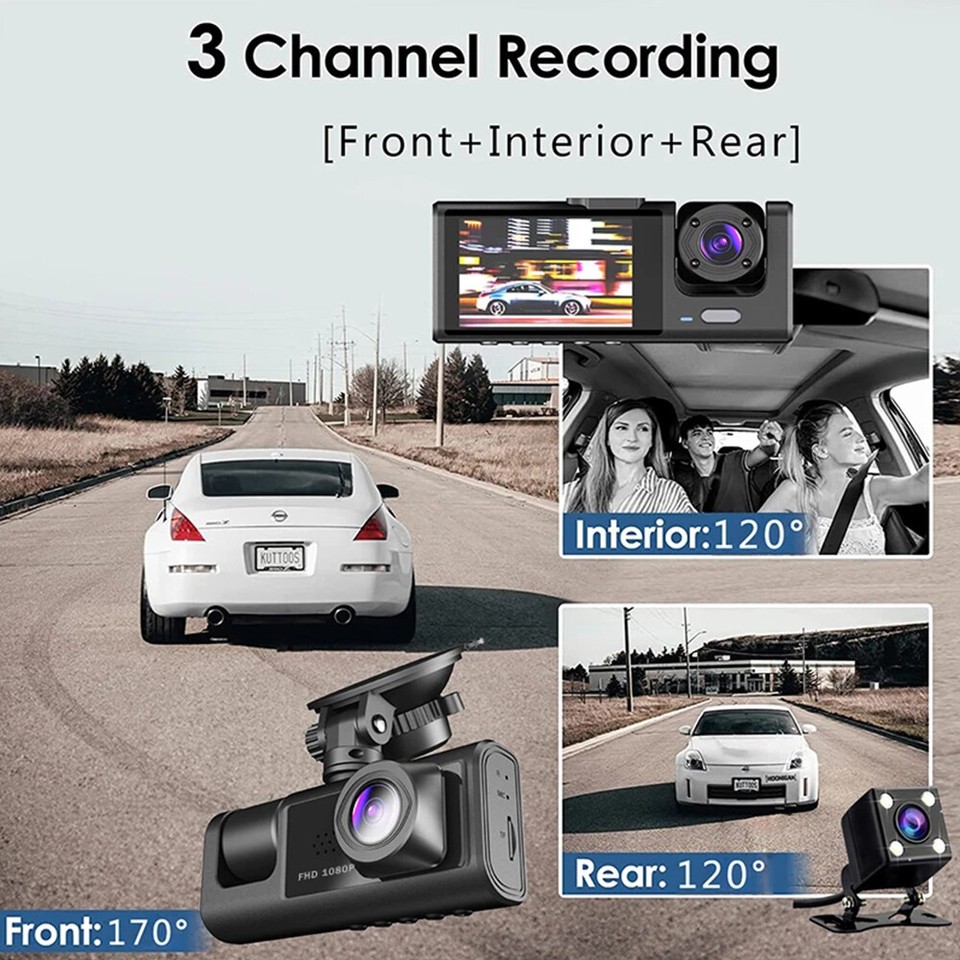 32GB Dash Cam for Car Security Camera Front & Rear & Inside Vehicle ...