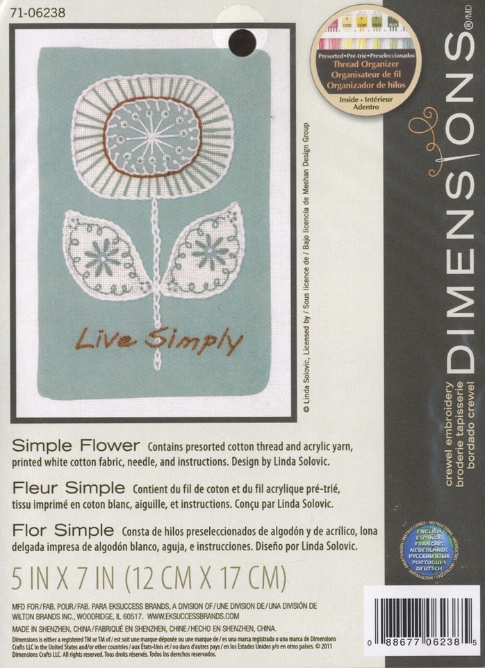 Dimensions Live Simply Crewel Embroidery Mini Kit Simple Flower 71 ...