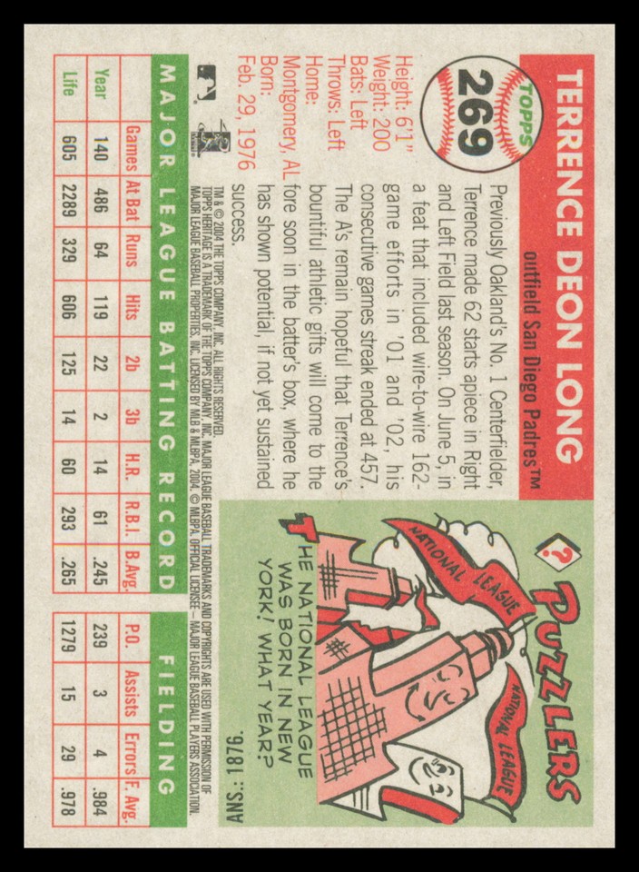 2004 Topps Heritage #269 Terrence Long San Diego Padres | eBay