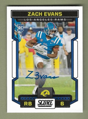 ZACH EVANS 2023 PANINI SCORE ROOKIE RC AUTOGRAPH AUTO CARD #319 RAMS ...