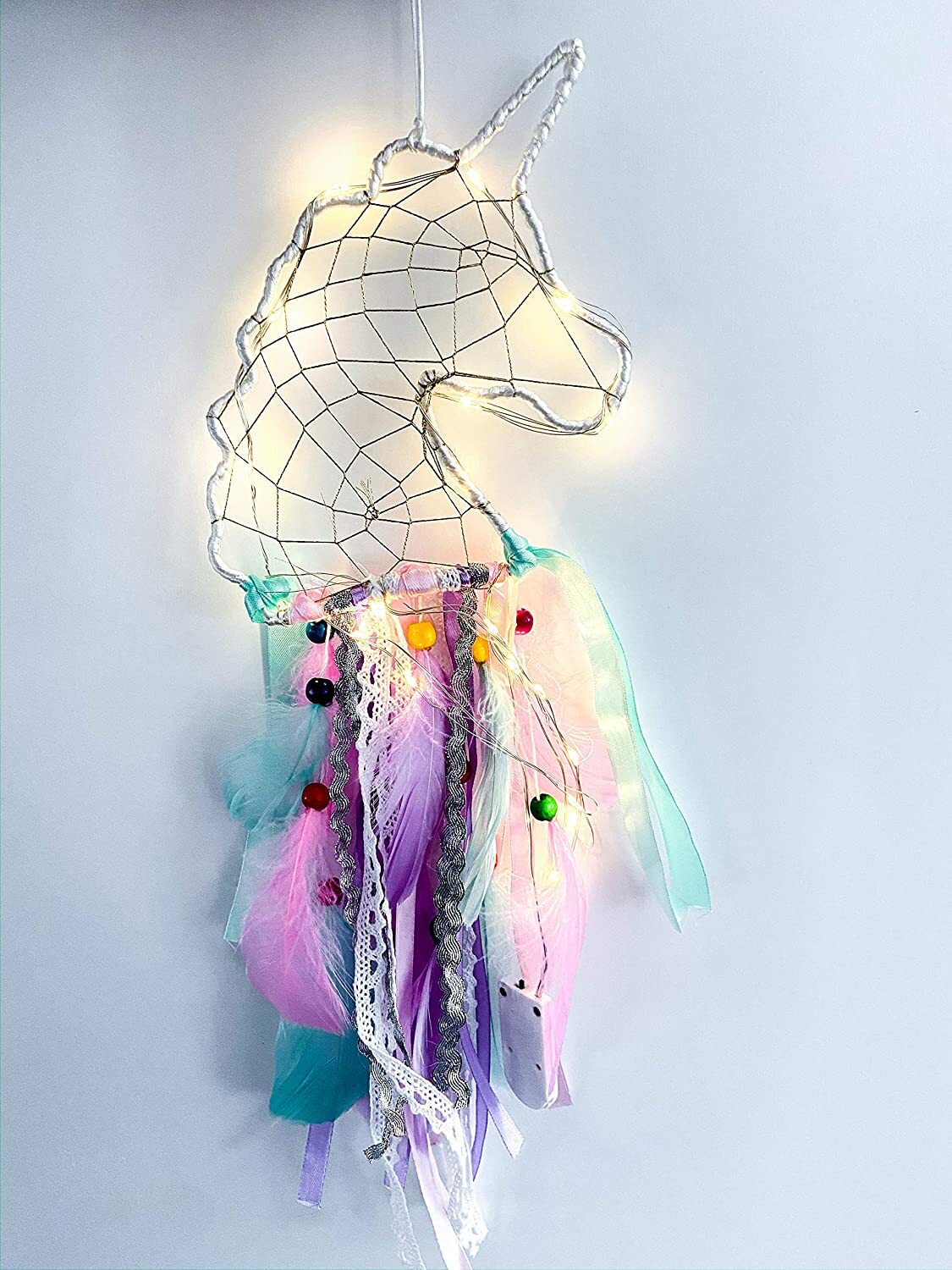 LED Dream Catcher Flower Feather Pendant Wall Hanging for Car Home horn ...