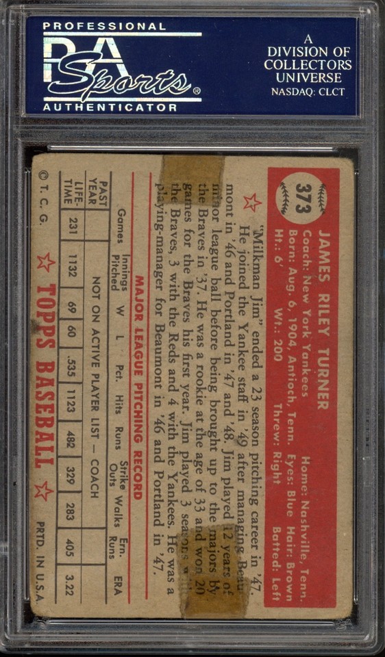 1952 Topps #373 Jim Turner PSA 1 New York Yankees High # Baseball Card ...
