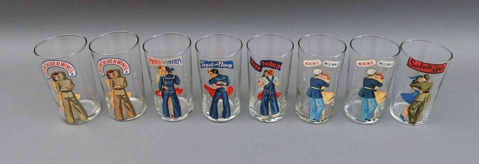 WWII Homefront Military Peek A Boo Pin Up Risqué Girlie Barware Glasses ...