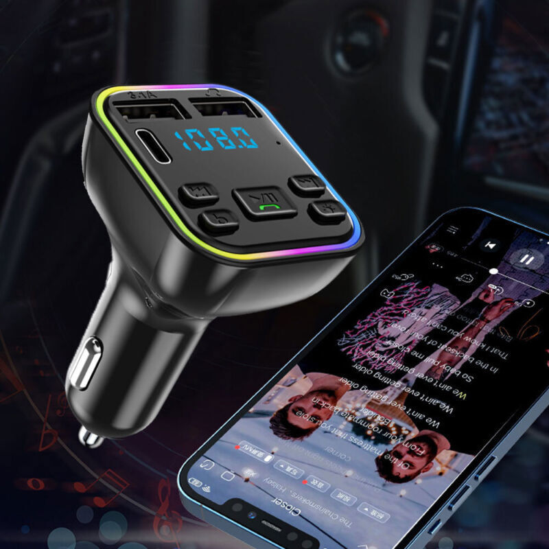 Bluetooth 5.0+ Car BT Wireless FM Transmitter Adapter Hands-Free 2USB ...