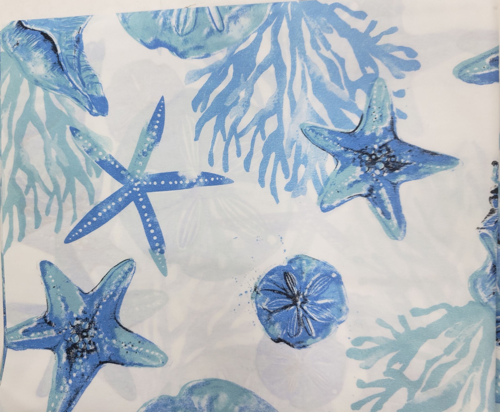 Thin Peva Vinyl Tablecloth 52" x 70"Oval,SEALIFE,STARFISH,SEAGRASS ...