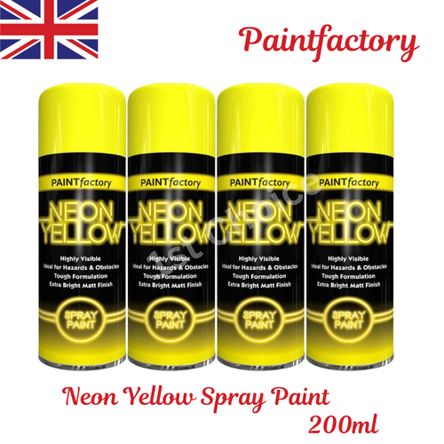 4X Yellow Fluorescent Bright Neon Spray Paint Aerosol Matt Hi Vis ...
