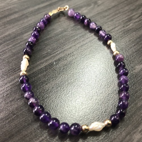 14k Gold Amethyst & Pearl Bracelet - 7” - 14k Gold Tranel Gemstone ...