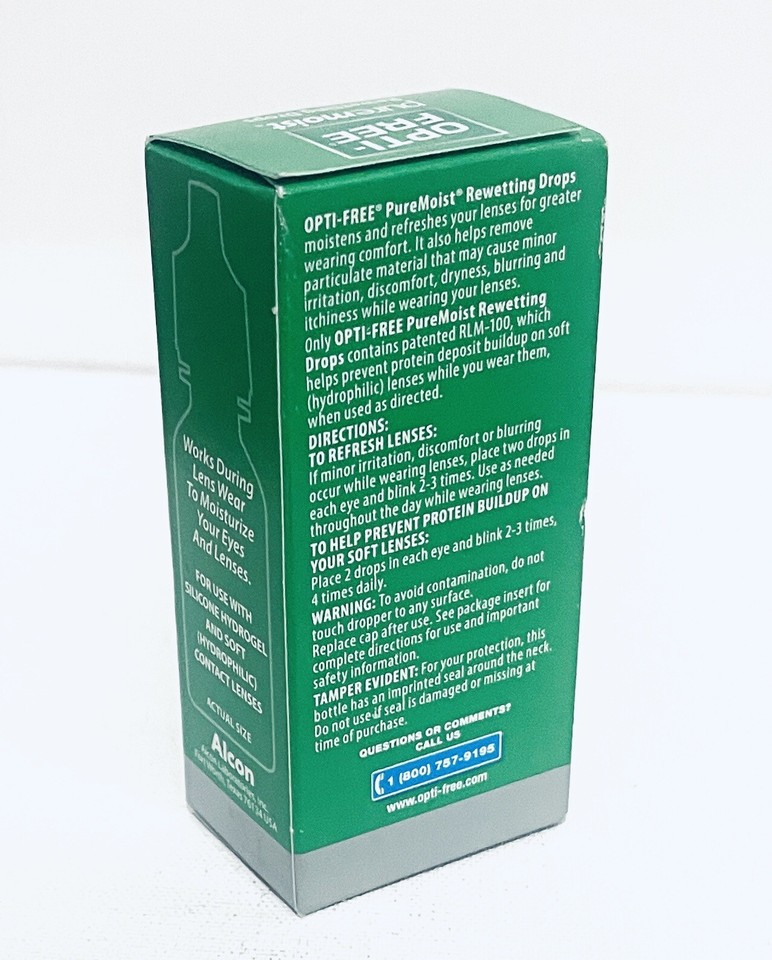 OPTI-FREE Pure Moist REWETTING DROPS Alcon .4oz moisturizes 12ml 03/31 ...