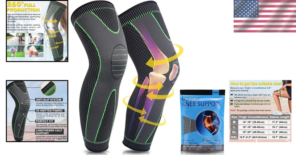 Extra Long Unisex Knee Compression Sleeves - Relieve Pain & Enhance ...