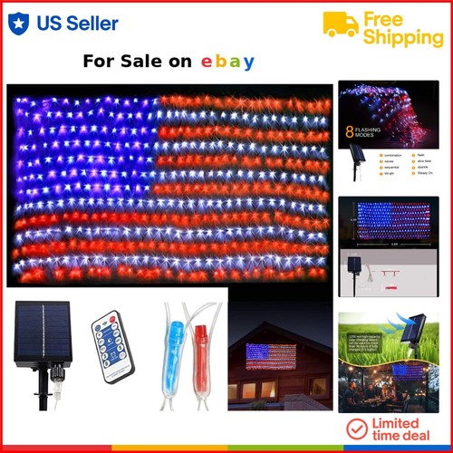 Solar American Flag Lights 420 LED 8 Modes Waterproof Indoor Outdoor ...