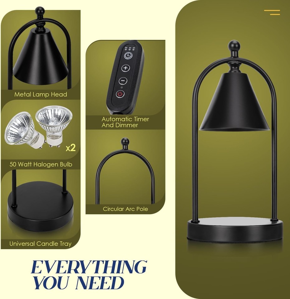 Candle Warmer Lamp with Timer, Electric Black Candle Warmer Light for ...