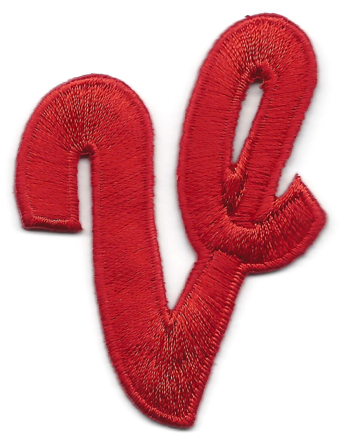 SCRIPT LETTERS - Red Script 2" Letter "V" - Iron On Embroidered ...