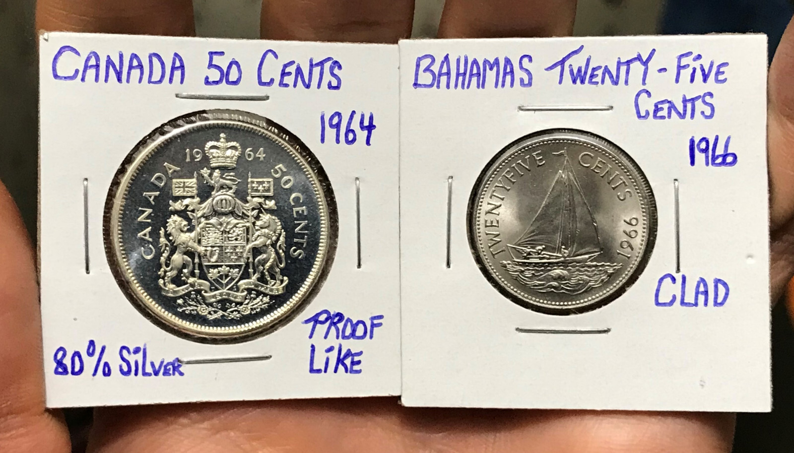 80% Silver Canada Half Dollar + Silver US Quarter + Proof Cent ...