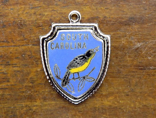 Vintage silver SOUTH CAROLINA STATE WREN BIRD ENAMEL TRAVEL SHIELD ...