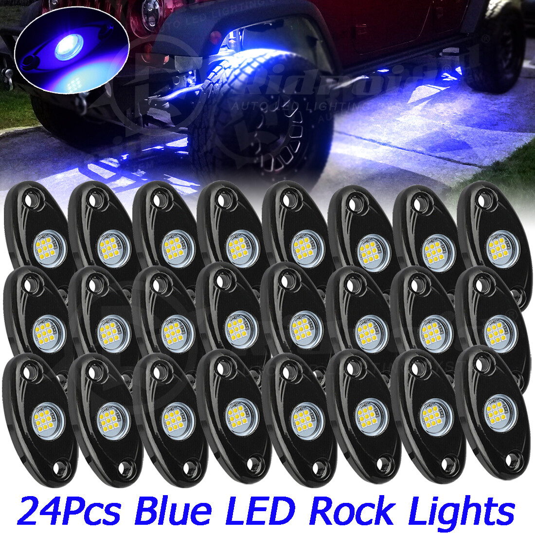 24X Blue LED Rock Lights Underbody Trail Rig Glow Lamp Offroad SUV ...